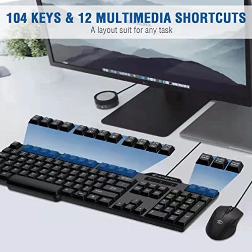 Wired Keyboard and Mouse Combo, Gofreetech Full-Size Keyboard and Mouse Combo with Optical 3 Button Mouse, USB Plug-and-Play, Compatible with Desktop, Laptop, Notebook, PC Windows