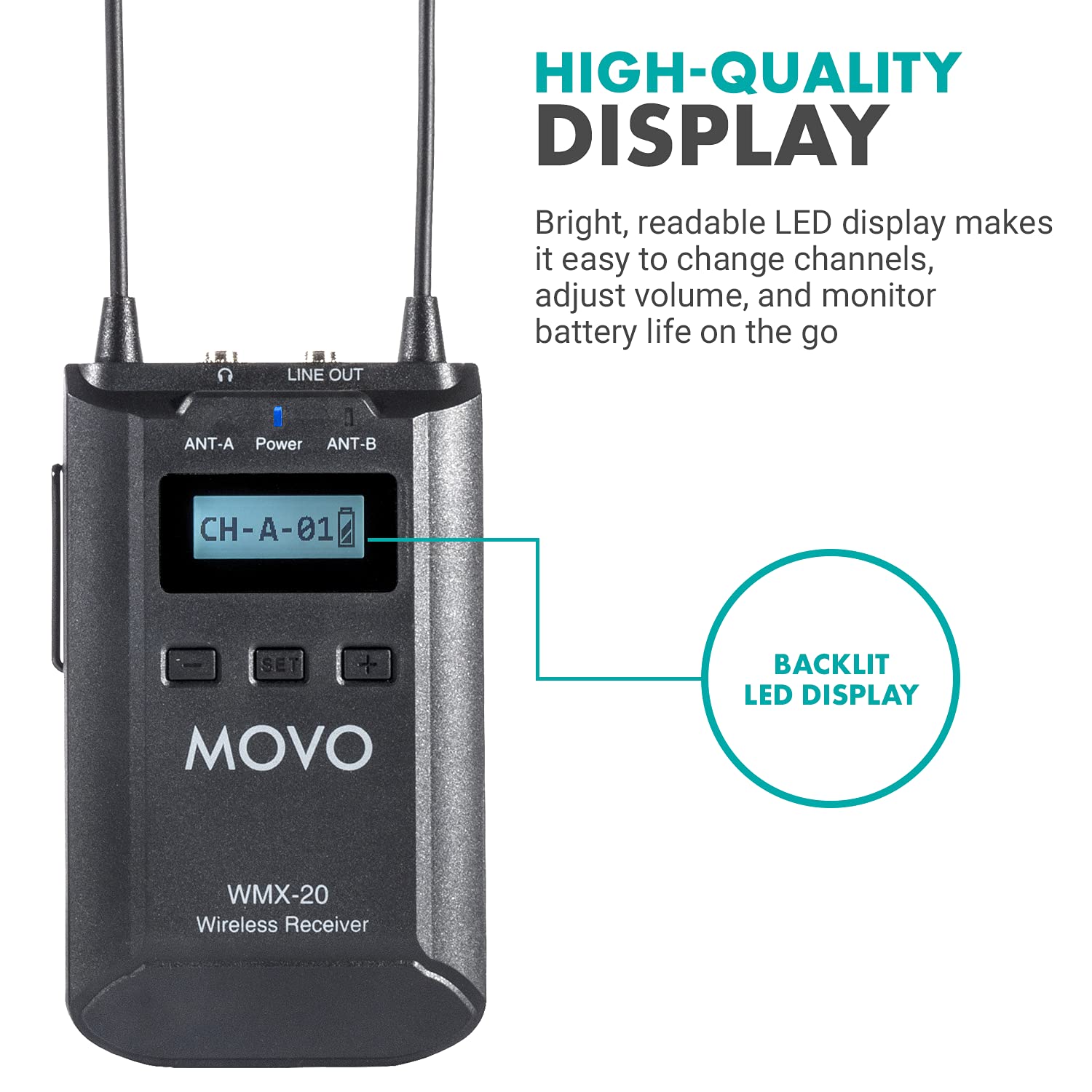 Movo 48-Channel UHF Wireless Microphone System with 2 Wireless Microphones and Receiver - Condenser Microphone Bundle for Interviews and Performances - Podcast Equipment Bundle for 2