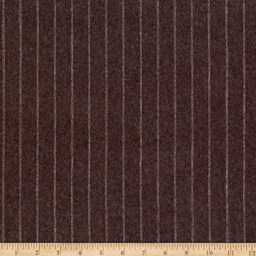 Wool Flannel Stripe Medium Brown/Ivory, Fabric by The Yard