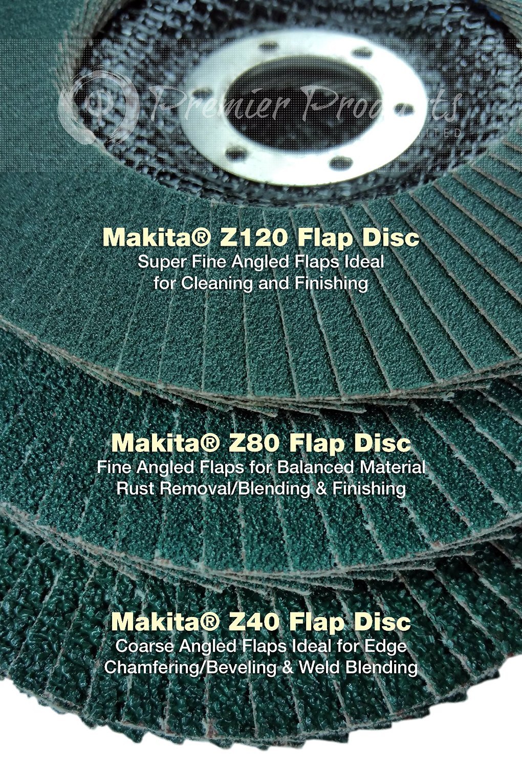 Makita® 5 Pack - 80 Grit Flap Disc For Grinders - Balanced Conditioning For Metal, Stainless Steel & Non-Ferrous - 4-1/2" x 7/8-Inch | Z80 Angled