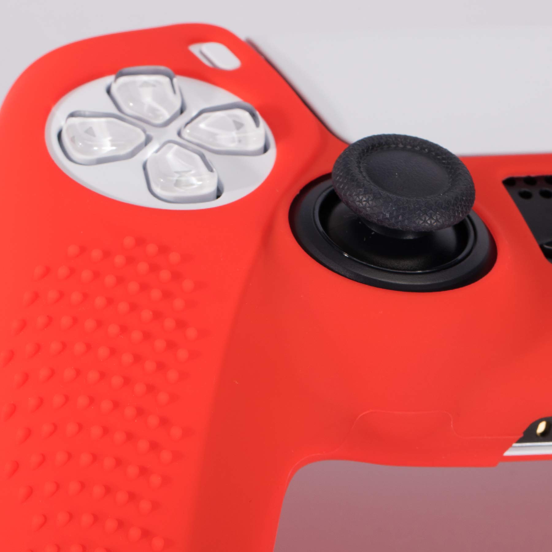 Playrealm Soft 3D Dots Silicone Skin Cover x 1 & Thumb Grips x 8 for PS5 Dualsenese Controller (Red)