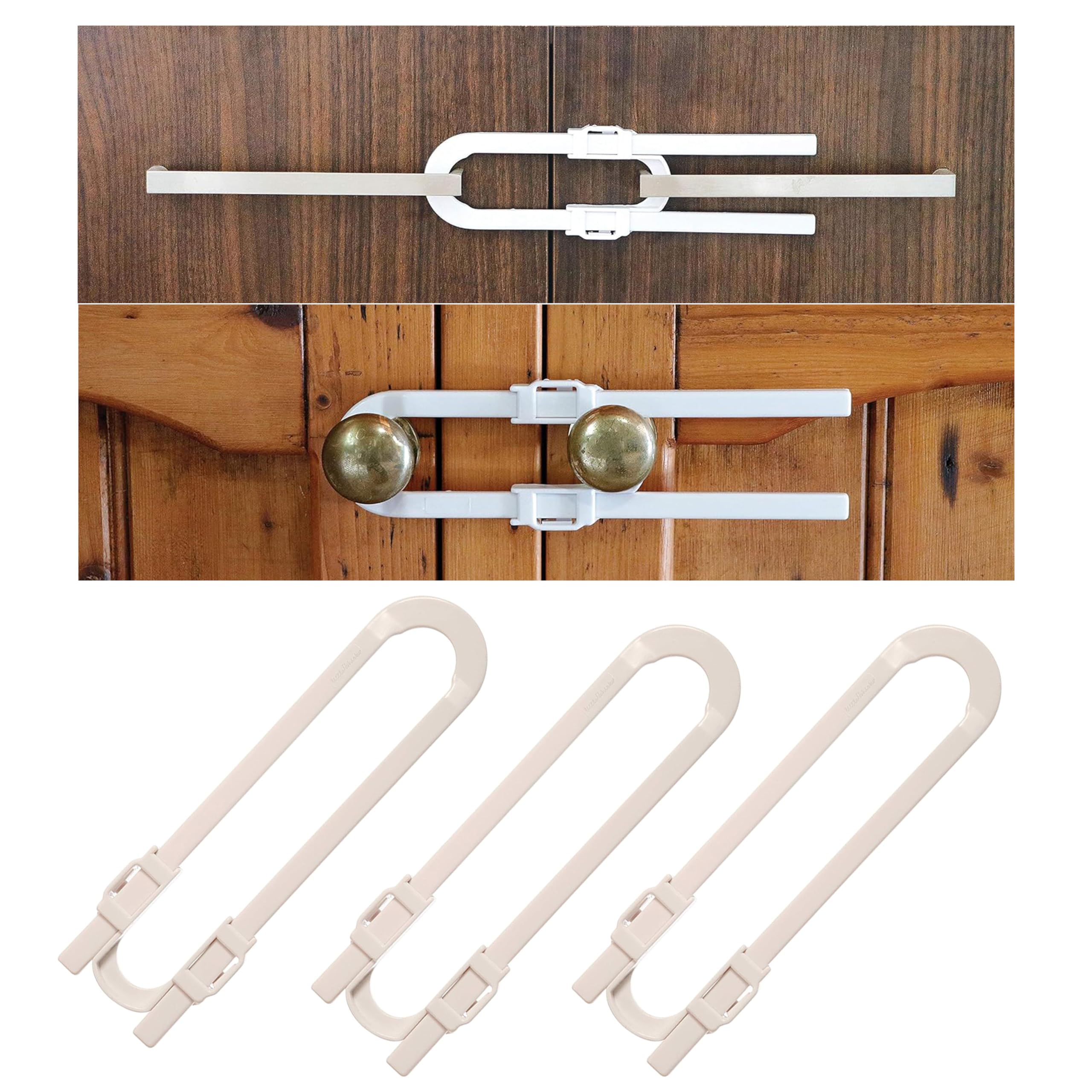 Little Chicks U-Shaped Baby Safety Glide Lock - Adjustable Childproof Cabinet Latches for Kitchen Cupboard - Suitable for Babyproofing Cabinets Knobs & D-Handles