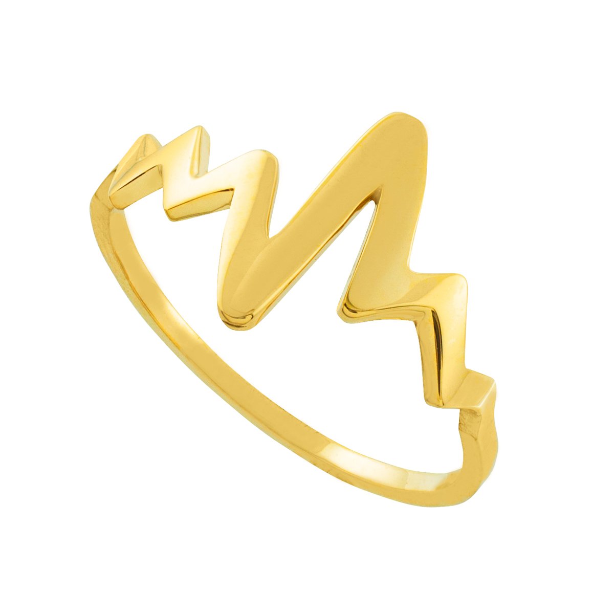 Modern Contemporary Rings Dainty 14k Yellow Gold Lifeline Pulse Heartbeat Ring (Size 8)