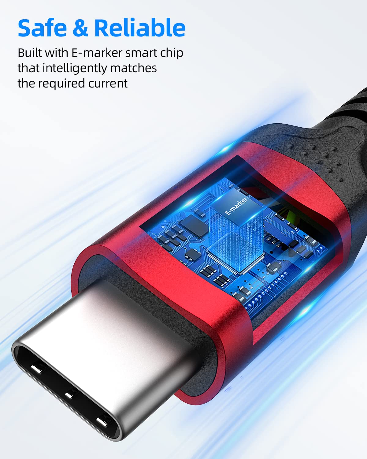 SUNGUY 100W USB C to C Cable 1.5FT, Braided USB 2.0 Type C to C Cable Fast Charging & Sync Compatible with Galaxy S23 S22 S21 Note 10, MacBook Pro 2021, iPad Pro 2020/Mini, Pixel 6 (Red)