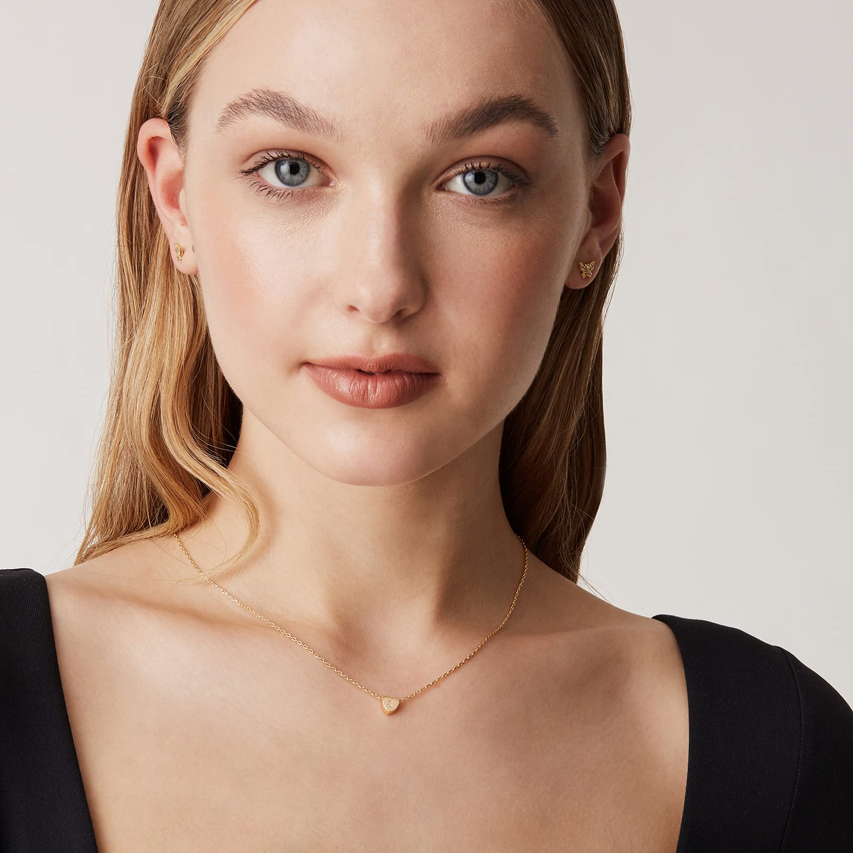 PAVOI 14K Yellow Gold Plated Mini Dainty Heart Initial Necklace | Slider Adjustable Necklace - 18" | Letter Necklaces for Women | K Initial