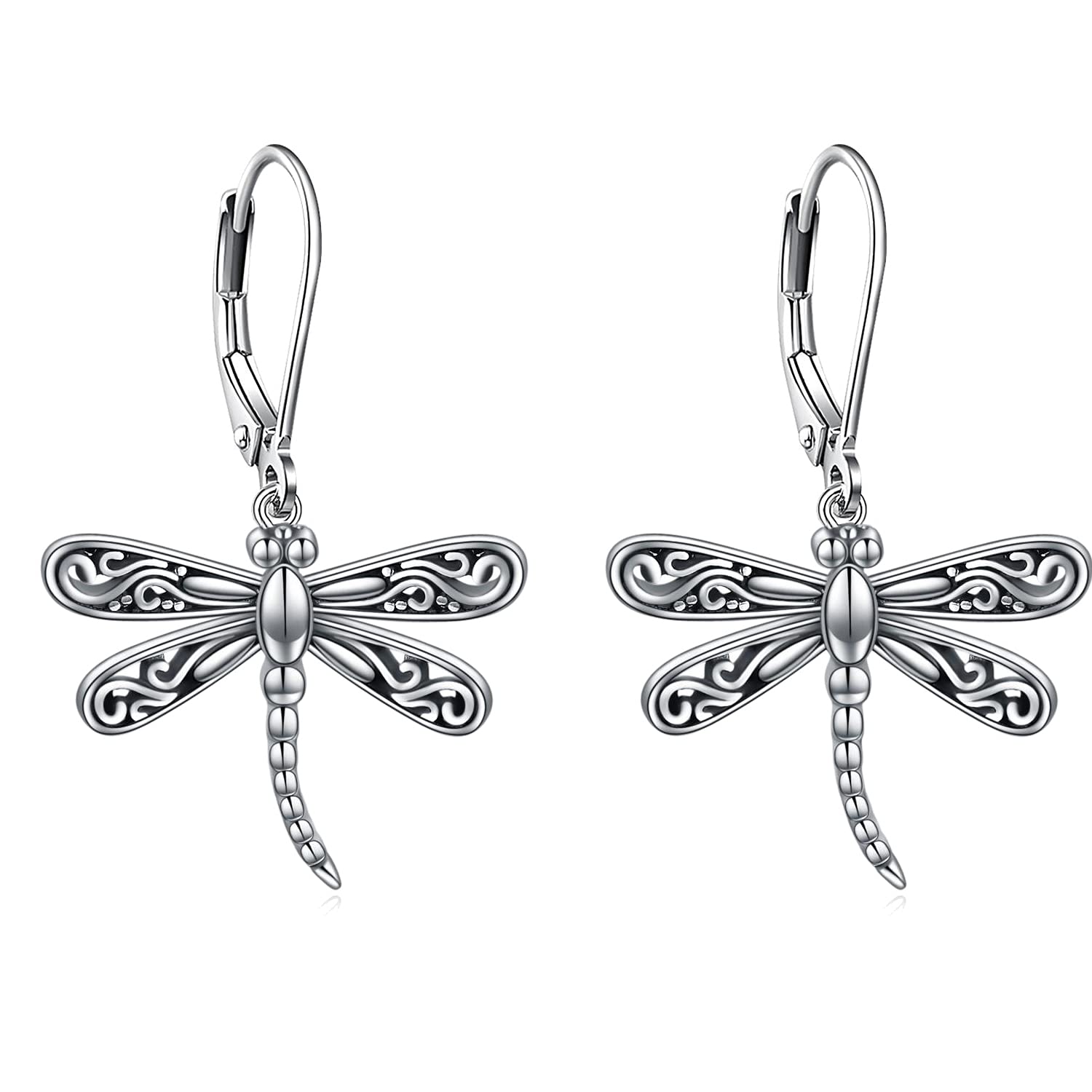 ONEFINITY Dragonfly Earrings Sterling Silver Leverback Dragonfly Dangle Drop Earrings Dragonfly Women Jewelry