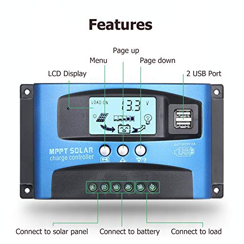 SolaMr Solar Charge Controller 40AMP Solar Panel Battery Regulator 12V/24V Auto with LCD Display Dual 5V USB Adjustable Parameter Fits for Open,AGM,Gel Lead Acid Batteries
