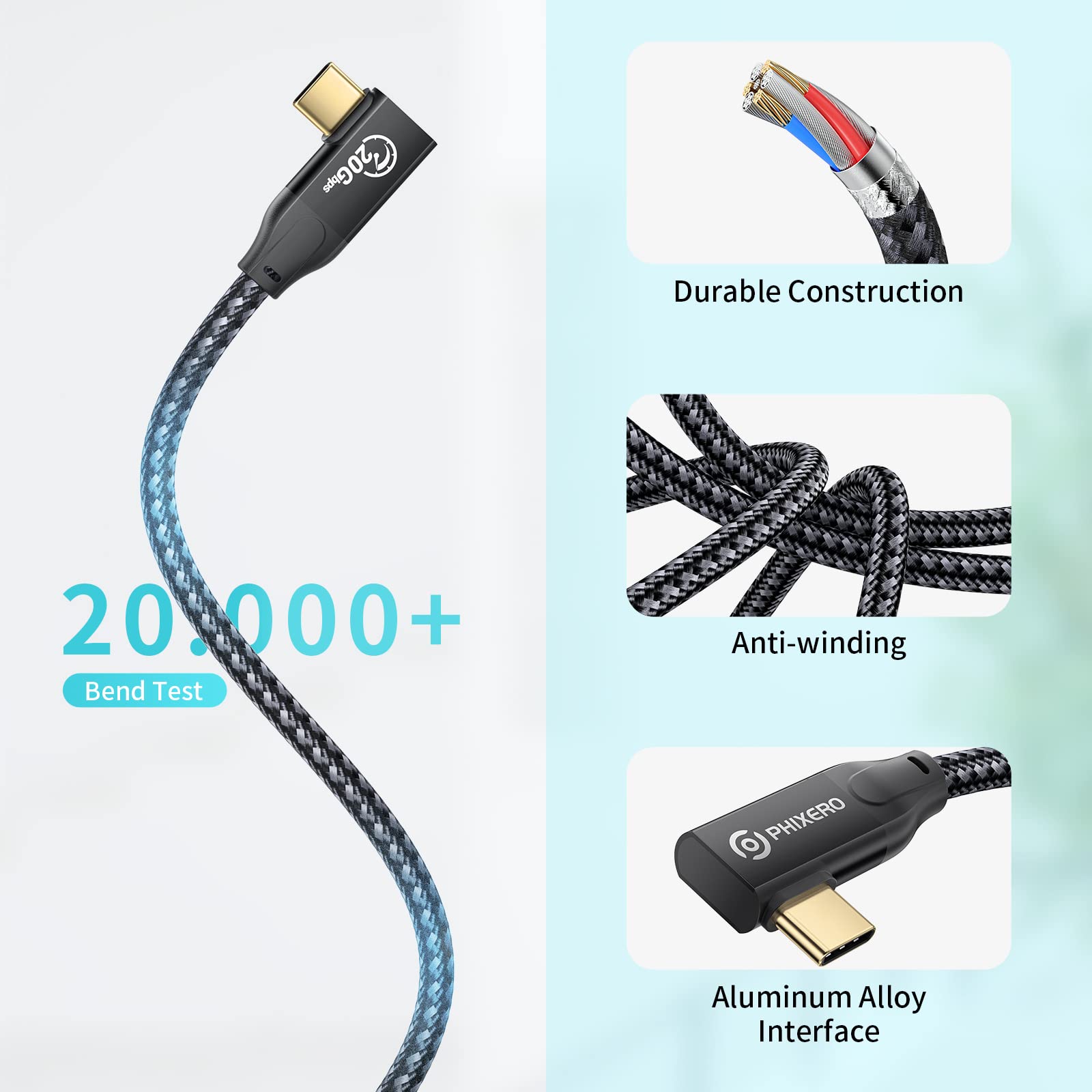 USB C to USB C Cable 100W 1.6ft, Right Angle USB C 3.2 Gen 2x2 20Gbps Data Transfer Cable, Fast Charging Cable with 4K Video Output, Compatible with Thunderbolt 3, MacBook Pro, iPad Pro, Samsung