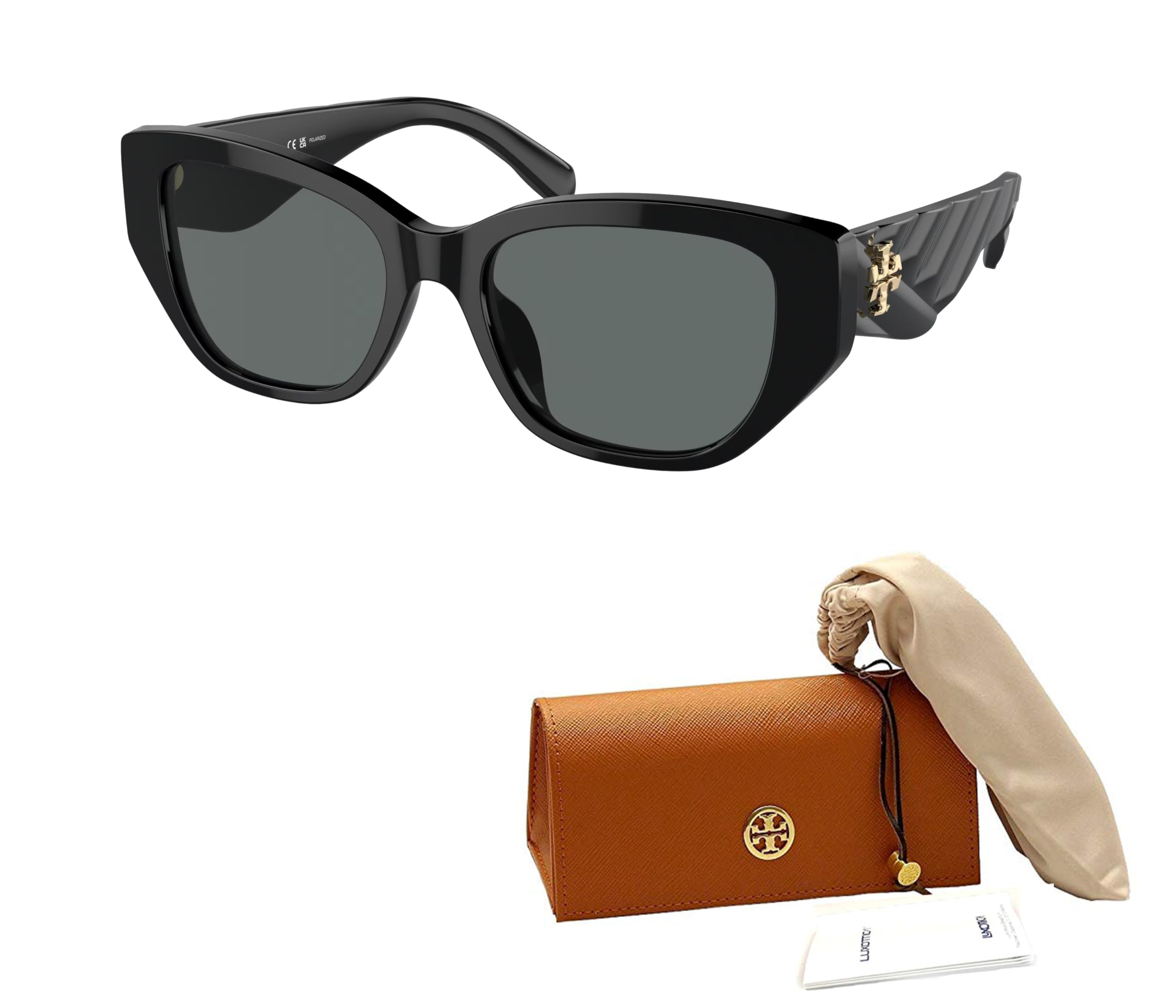 Tory Burch TY7196U 170981 53MM Black/Dark Grey Polarized Rectangular Sunglasses for Women + BUNDLE With Deisgner iWear Complimentary Eyewear Kit