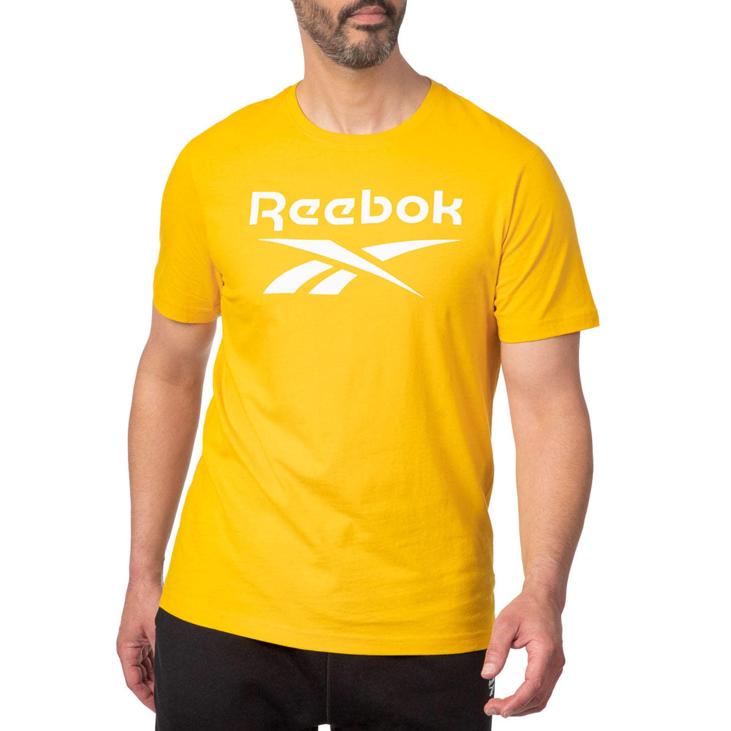 Reebok Stacked Crewneck T-Shirt Slim Fit| Men's Workout Ready Graphic Front | 100% Cotton T-Shirts - Bright Ochre Small