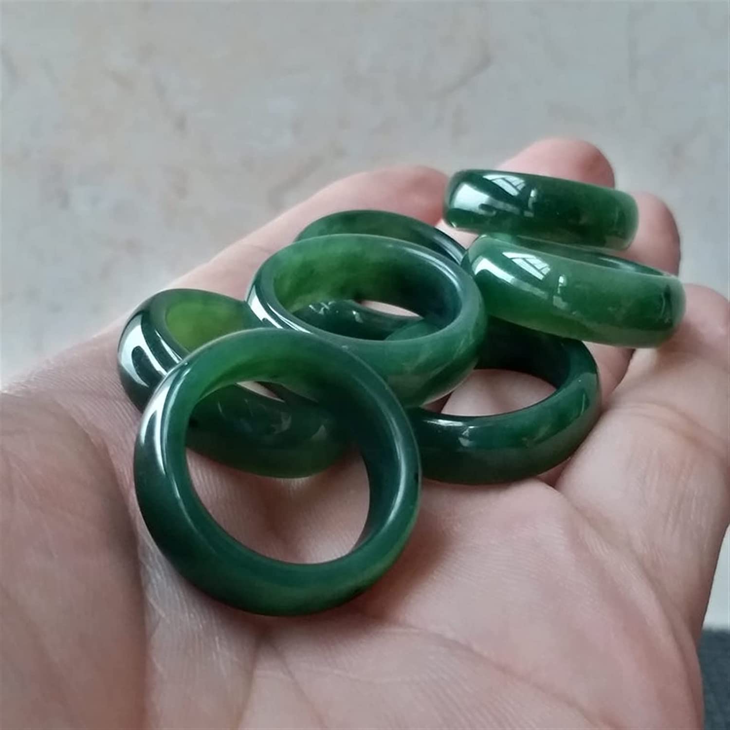 Ring Jewelry, Natural Green Nephrite Narrow Band Ring Canadian Jade Greenstone Jewelry Gift (Size : 5) (Size : 5)