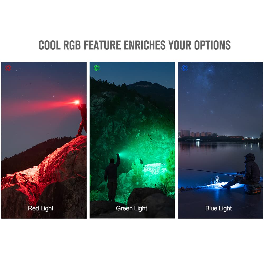 OLIGHT Marauder Mini 7,000 Lumens Bright Flashlight with 600 Meters Beam Distance, Powerful RGB Flashights, Magnetic Rechargeable Lights for Outdoors Work, Hunting, and Searching (Midnight Blue)