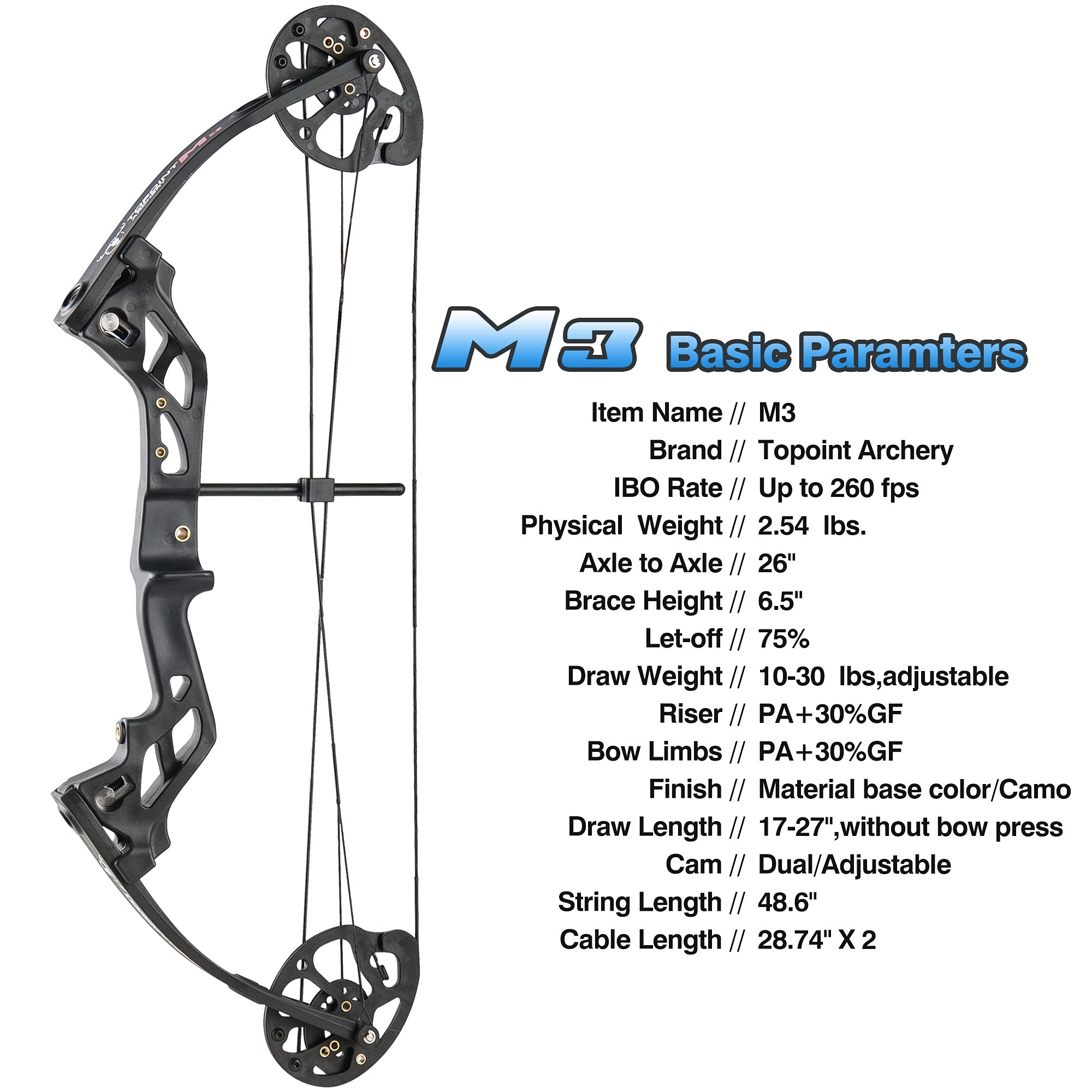 NC DJH Archery Compound Bow Package and Arrows for Kids Beginners 17"-27" Draw Length,10-30 Lbs Draw Weight Adjustable,260fps IBO Lightweight Design Bow Shooting (PRO Package-Blue)