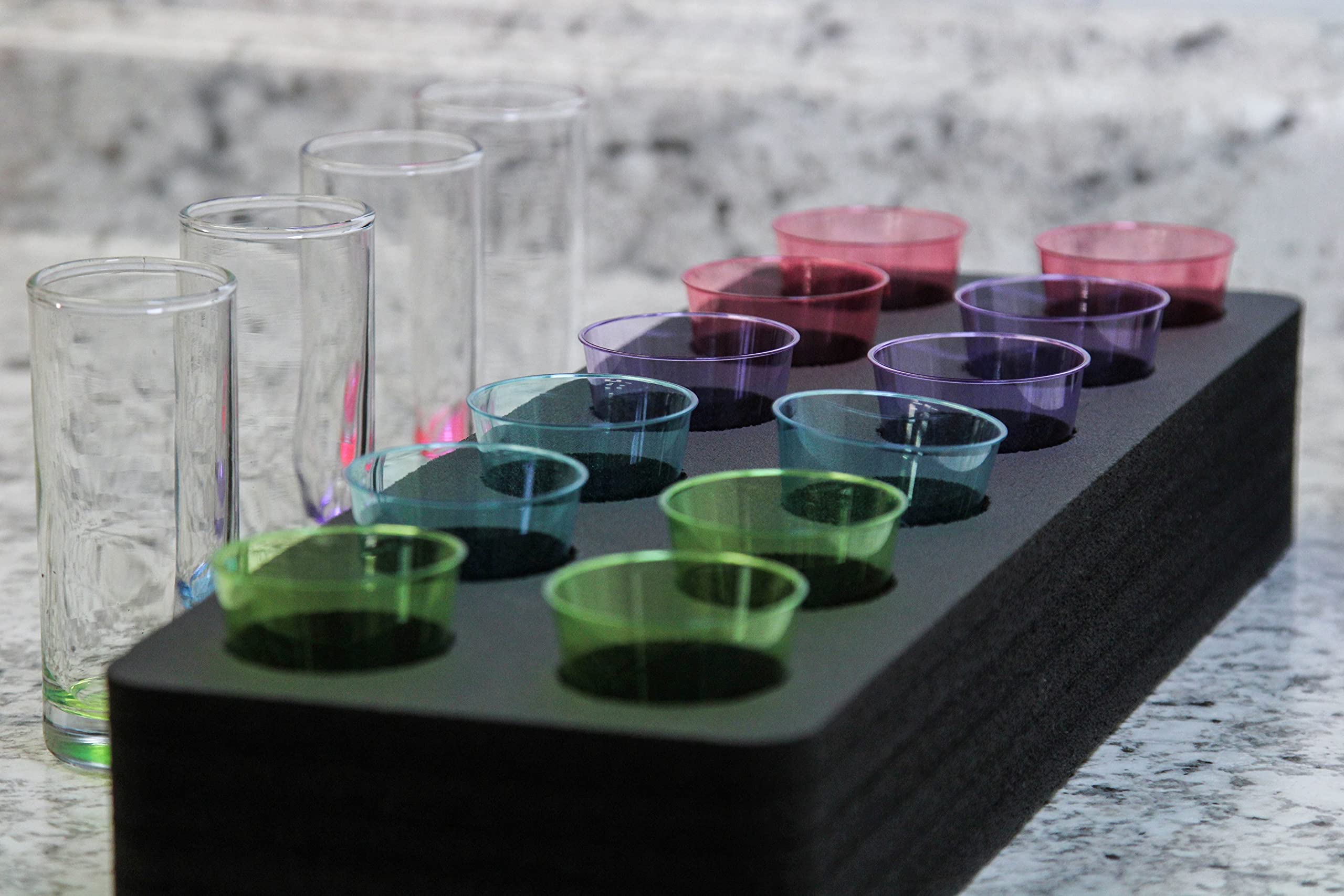 Polar Whale 2 Shot Glass Holders Organizer Modern Tray for Home Kitchen Bar or Club Party Durable Black Foam Serving Rack 14.5 Inches Each Holds 12 Shots