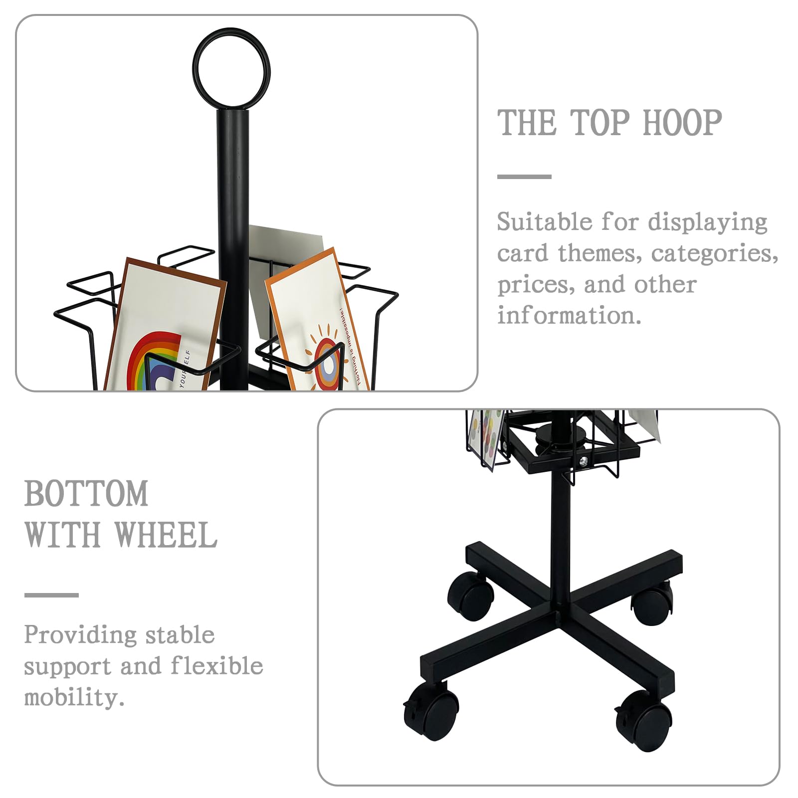 Tongmo Greeting Card Rack: Enhance Your Display with a 16-Pocket Rotating Countertop Solution for Postcards, Brochures, and Greeting Cards (Black, 48”H - 16 Pockets)