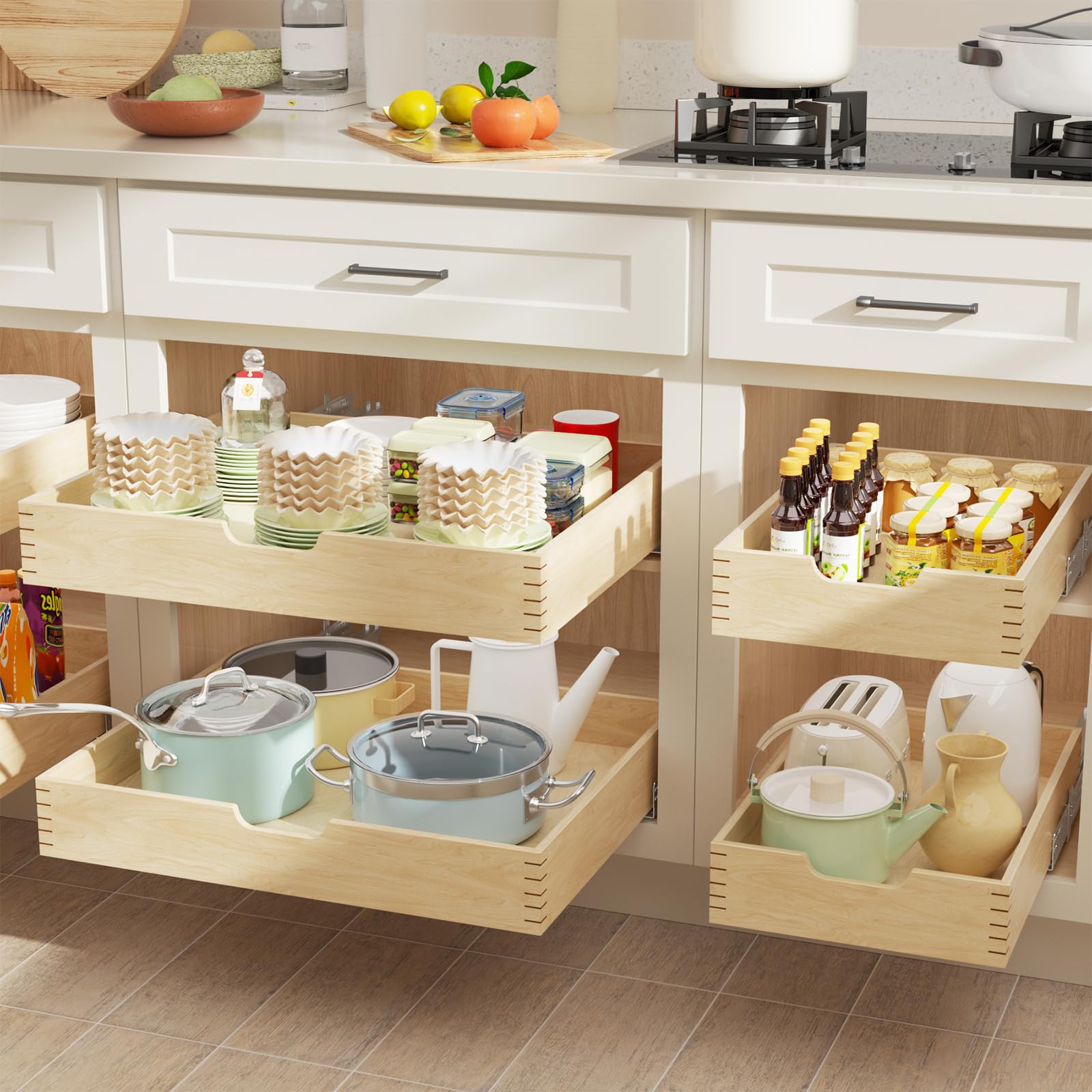 LOVMOR Pull Out Cabinet Organizer 10½” W x 21” D, Cabinet Drawers Slide Out with Full Extension Rail Slides with U-Bracket, Pull Out Shelves for Kitchen Cabinets and Pantry with Soft Close
