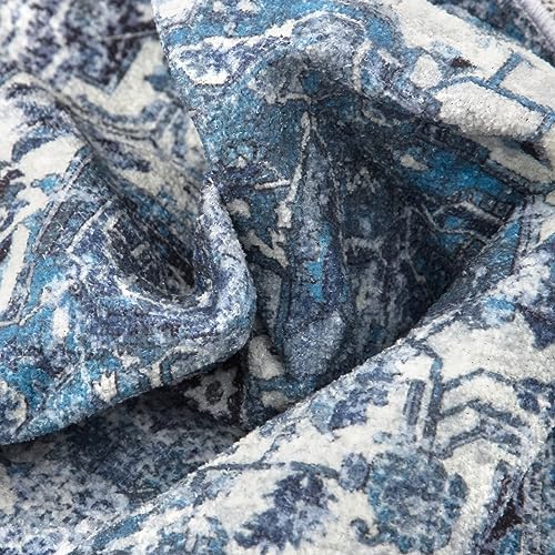 Zacoo Washable Rug Boho Rug Vintage 5x7 Area Rugs for Living Room Bedroom Dining Room Distressed Non Slip Rugs Carpet Non Shedding Oriental Rug, Blue