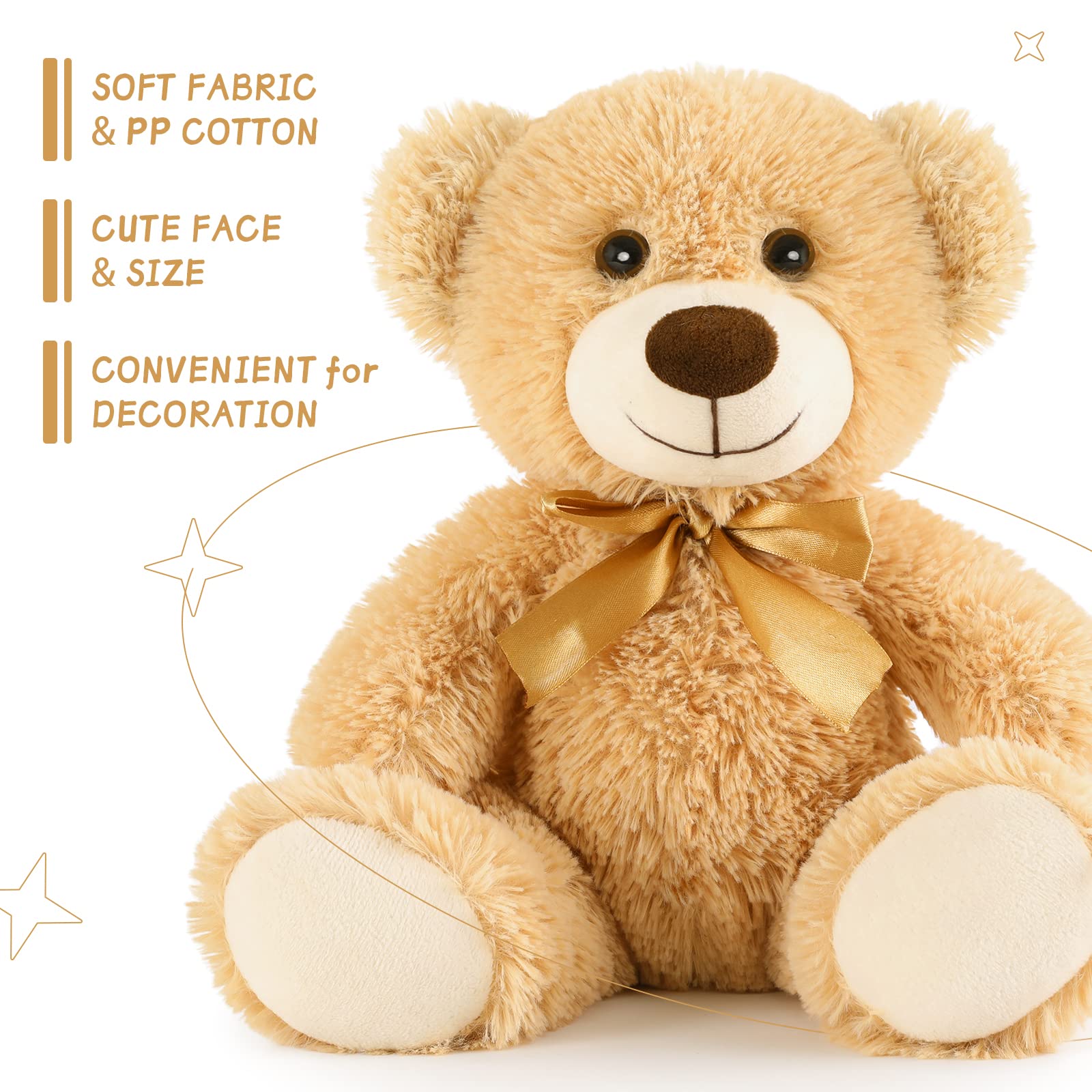 MaoGoLan Toys Studio 3-Pack Bulk Teddy Bear - 3 Colors Cute Stuffed Animals with Bow Ties Plush Toys, 10 Inch (White Brown Dark Brown)