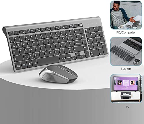 Wireless Keyboard Mouse Combo, J JOYACCESS Ergonomic and Cordless Keyboard and Mouse Set for PC,Windows, Computer, Laptop, Desktop, Chromebook,Mac-Grey