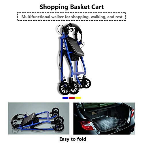 Walker,Rollator Walker with Seat, Lightweight Durable Folding Mobility Rolling Walker, with Comfort Grip and 6 Inch Wheels, Ideal for Elderly & Handicap Red Outdoor,Supports 220 lbs