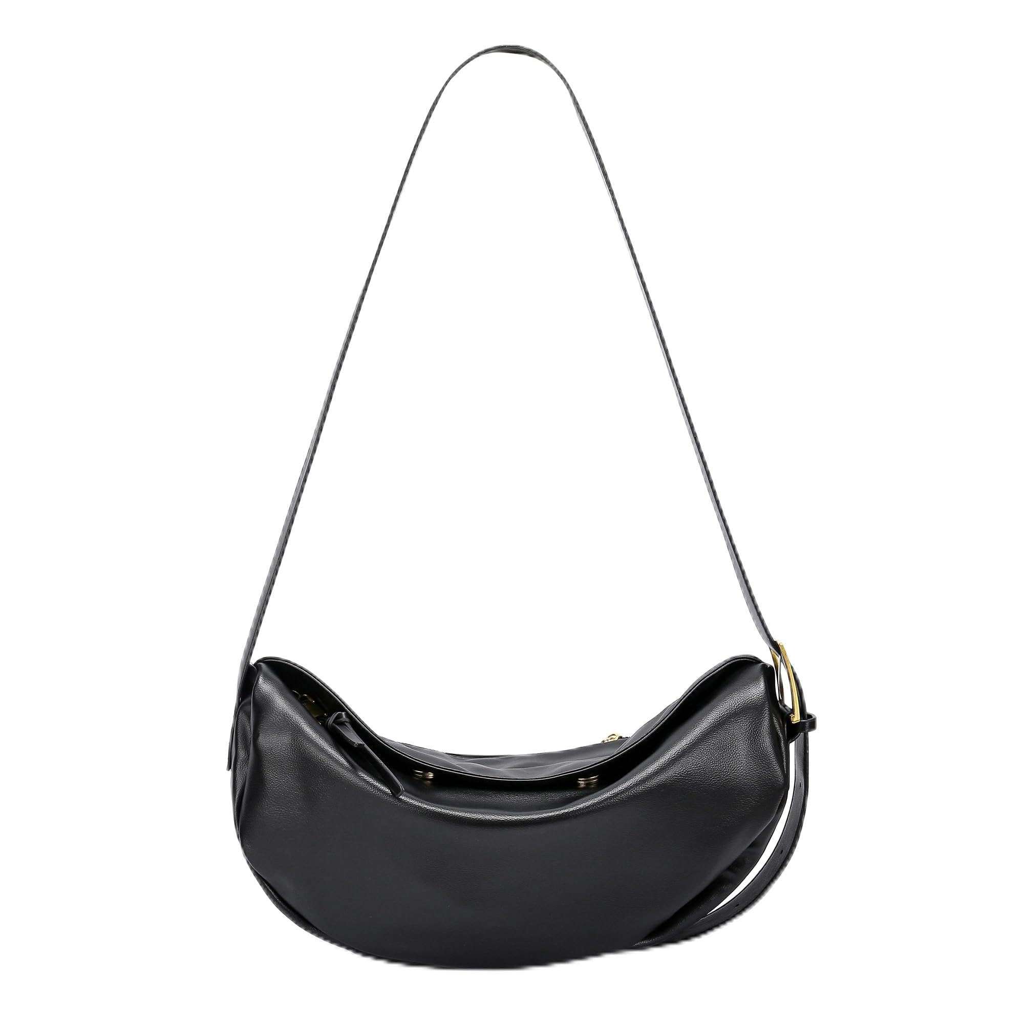 SUANNI Leather Crossbody Bags for Women,Large Capacity Luxury Shouler Bag,Soft Moon Shape Dumpling bag Solid Handbag Purse (Black)