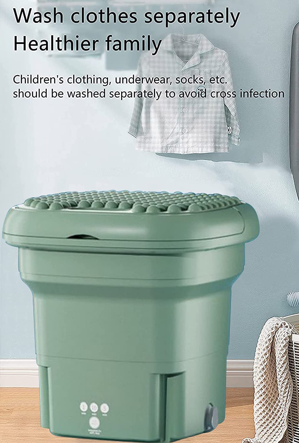 Portable Washing Machine Mini Foldable Washer with Drain Basket Spin Dryer,Small Collapsible Bucket Washer for Camping,Travel,Apartment,Dorm green