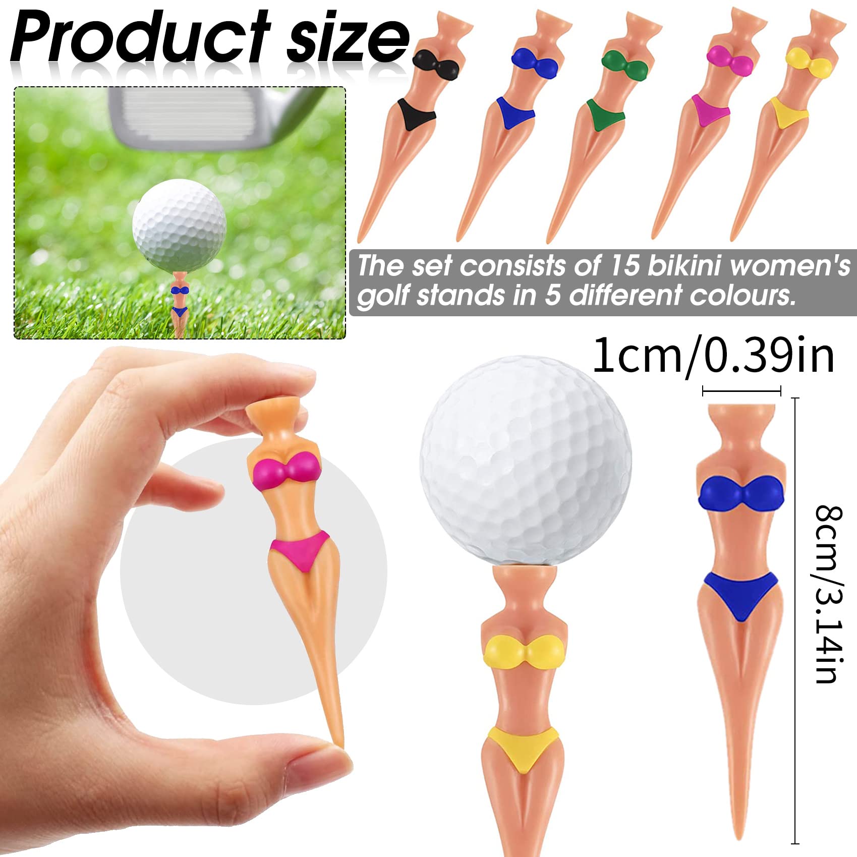 Rovepic 15 Pack Golf Tees 3.15 Inch Women Lady Model Premium Plastic Golf Ball Tees System Reduce Side Spin and Friction More Stable Colorful Golf Tees in Bulk Golf Accessories for Golf Training