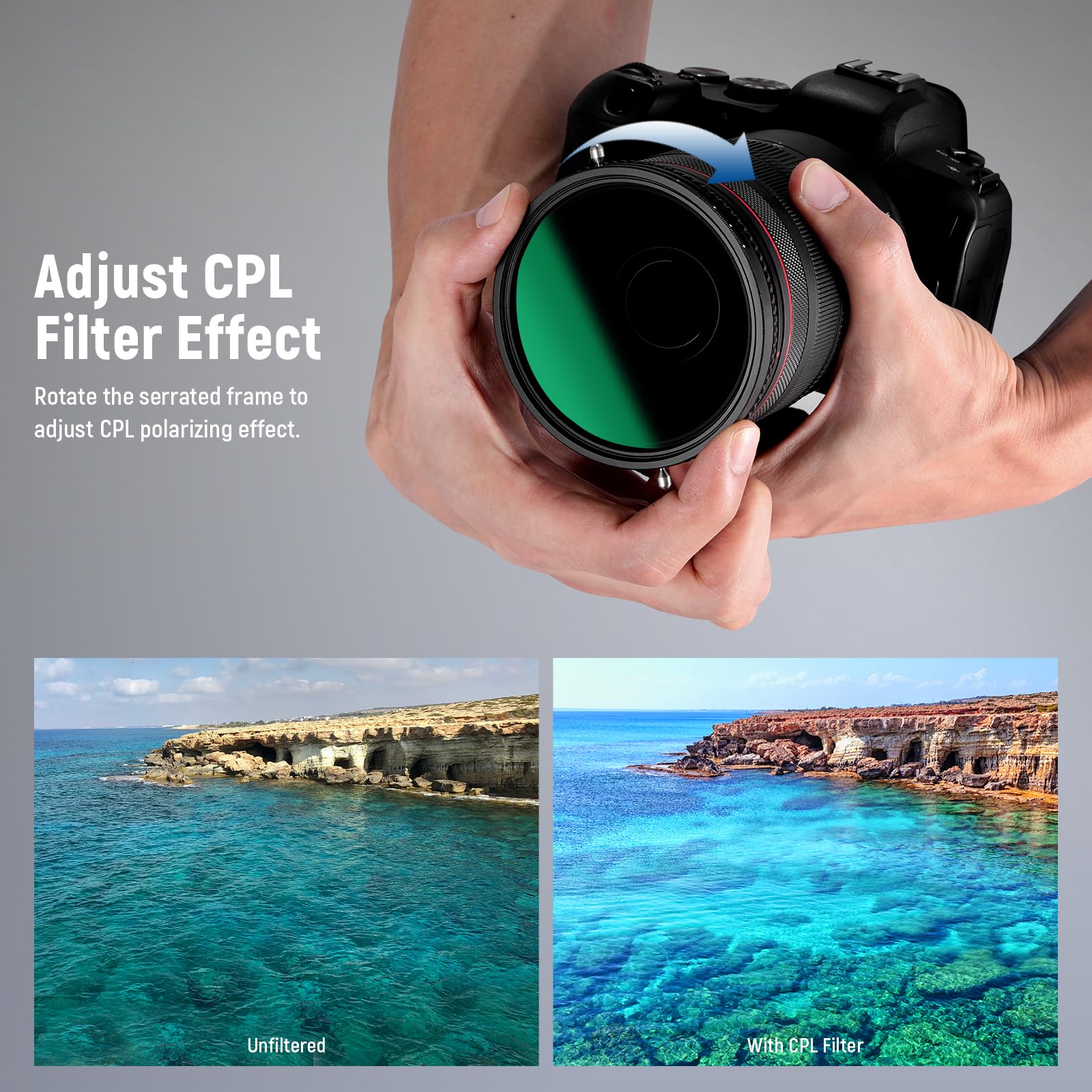 NEEWER 2 in 1 82mm Variable ND Filter ND2–ND32&CPL Filter(Circular Polarizer Filter) No X Cross/30 Layer Nano Coated/HD Optical Glass/Ultra Slim Aluminum Alloy Frame/Water Repellent/Scratch Resistant