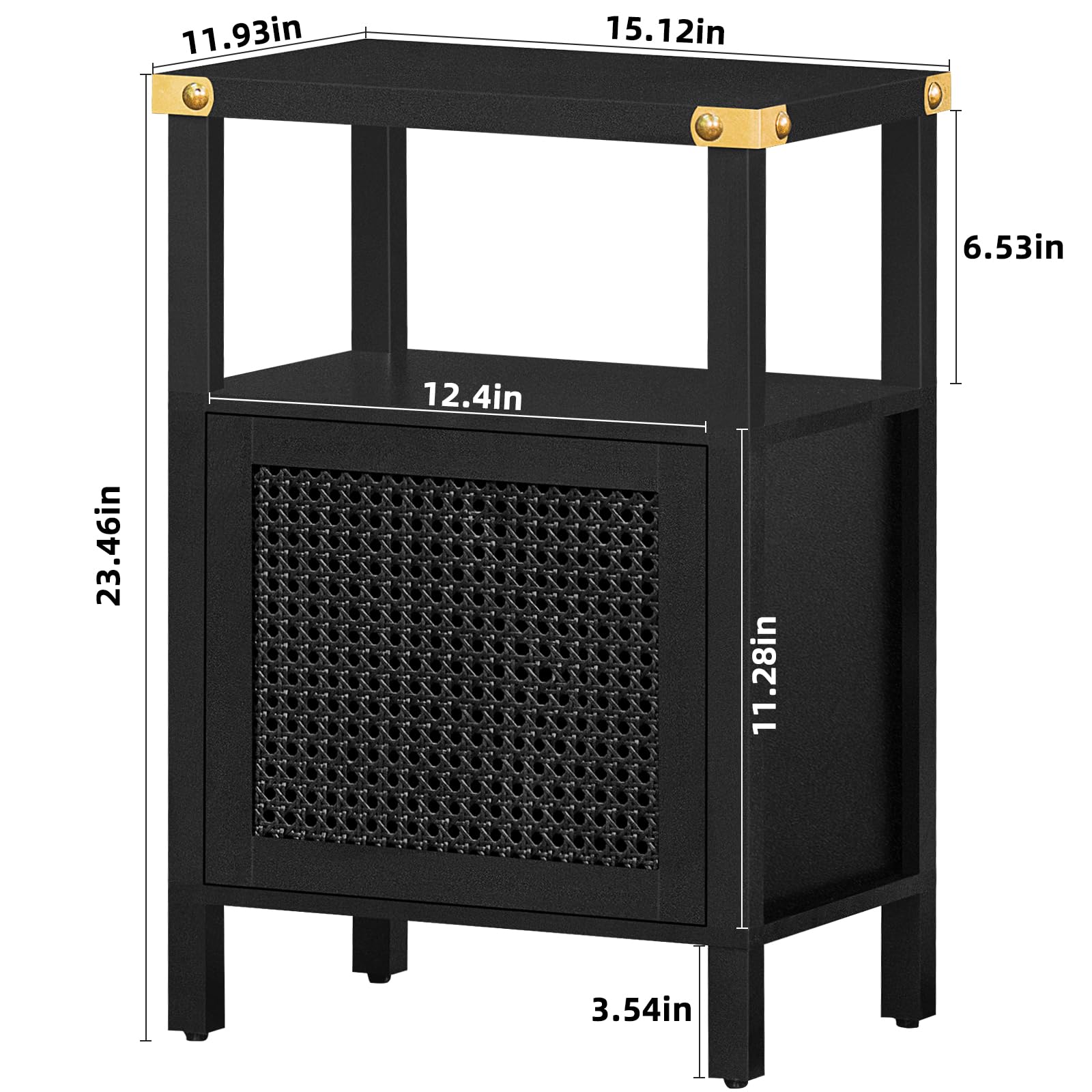 Lerliuo Nightstand Boho Side Table with Rattan Decorated Door, Wood Night Stand with Storage