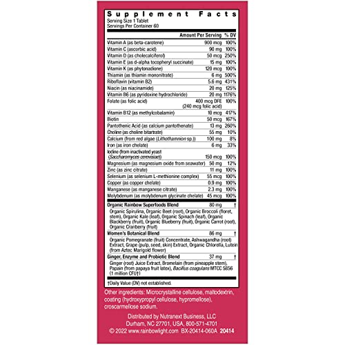 Rainbow Light Womens One High-Potency Daily Multivitamin, Womens Multivitamin Provides High-Potency Immune Support, With Vitamin C, Biotin and Ashwagandha, Vegetarian, 60 Count