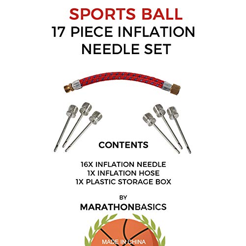 MarathonBasics 17 Piece Ball Pump Needle Kit - 16 Air Pump Needles, Extension Hose, Plastic Case
