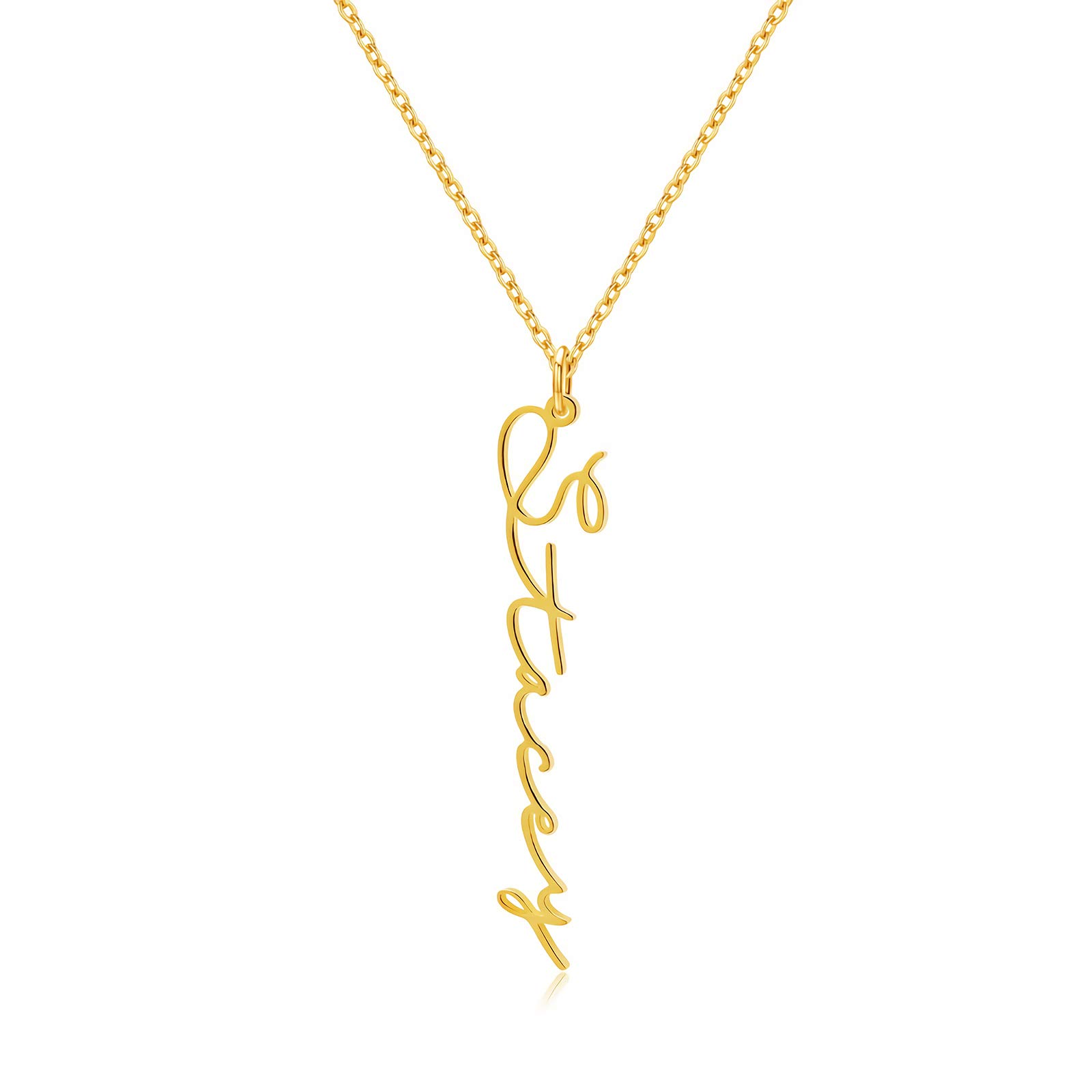 MRENITE 10k 14k 18k Solid Yellow Gold Personalized Vertical Name Necklace ā Dainty Letter Engraved Bar Nameplate Jewelry - Custom Any Name Gift for Women (Small Nameplate)