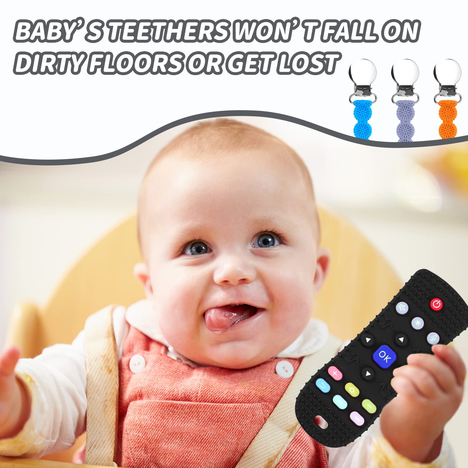 Viyuse Remote teether for Baby, Soft Chew Toys with TV Remote Control Shape, Early Educational Sensory Toy for Babies Teething Relief and Soothe Sore Gum Infant Teether for 3-12 Months Black