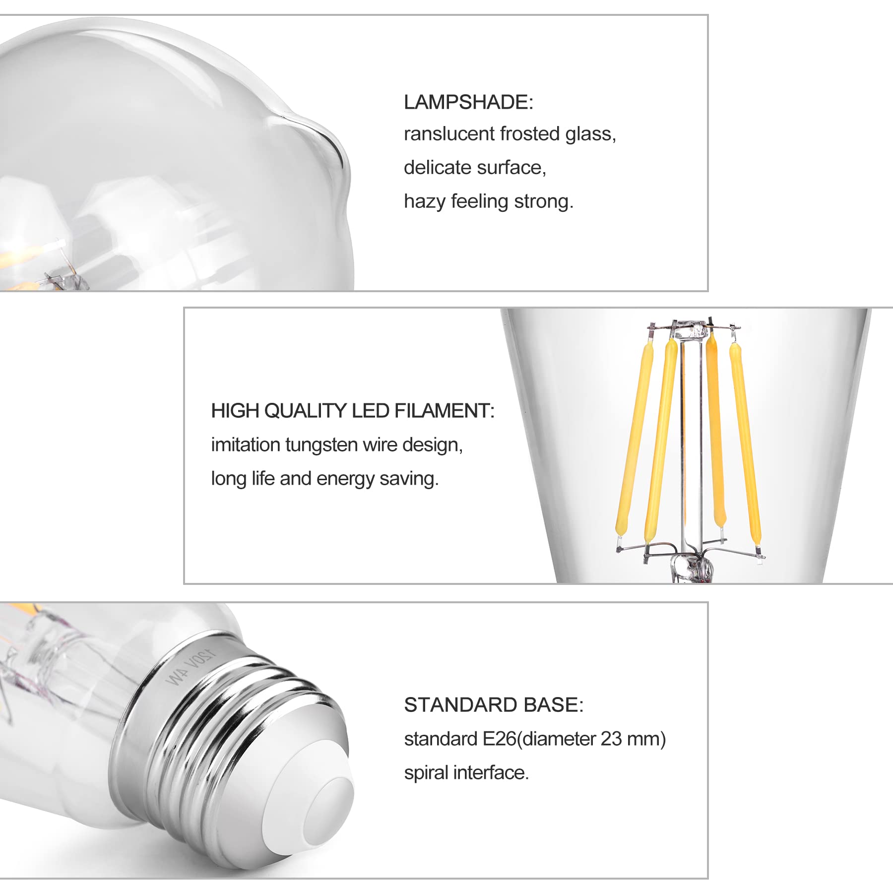 NOTOC LED Edison Bulb,Antique 40W Vintage Edison Bulb,E26 Light Bulb Dimmable Led Bulb 450 Lumens 2700K Warm White,Pack of 3