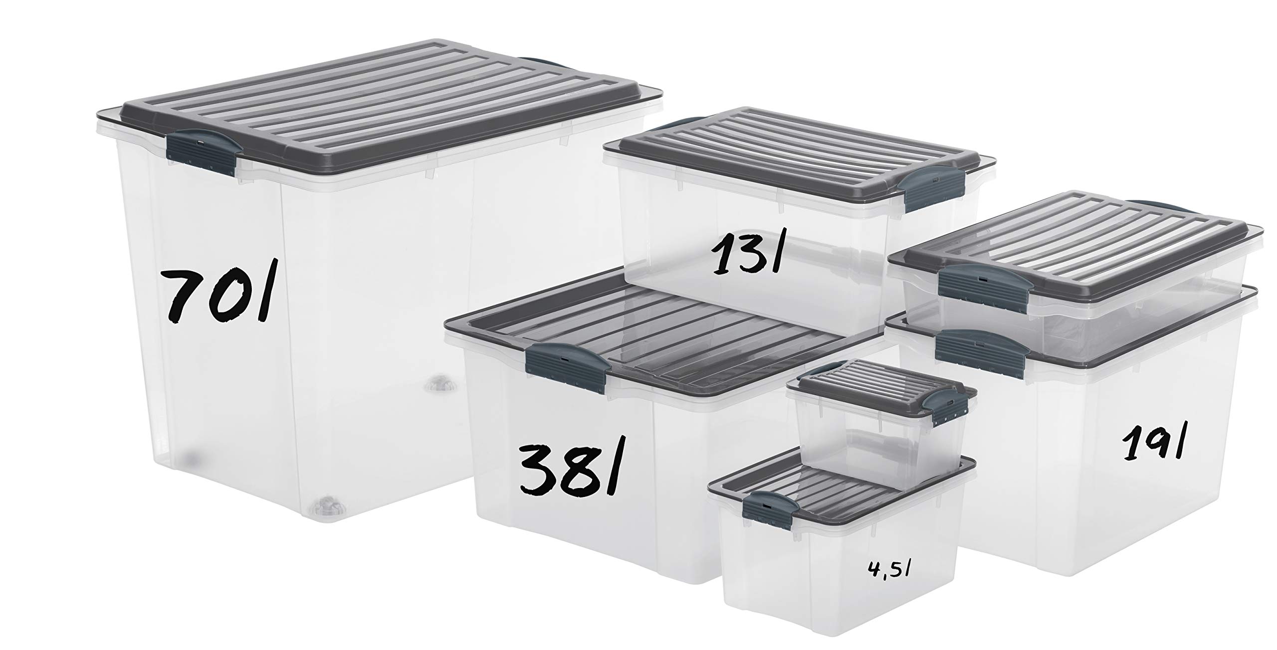 Rotho, Compact, Storage box 4.5 l with lid A5, Plastic (PP) BPA-free, grey/transparent, A5/45l (27,0 x 18,5 x 15,0 cm)