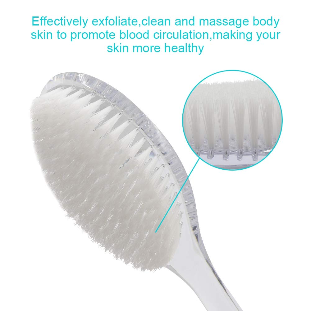 Mczxon Body Brush Dry Brushing Back Scrubber with Curved Plastic Long Handle Clear Bath Shower Brush Dry Skin Exfoliating Cellulite Brush for Men and Women(Transparent Handle)