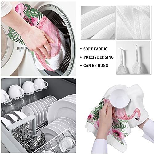 Super Soft and Absorbent Dish Towels 4 Pack, 28”x18”,Flamingo with Tropical Garden Hibiscus Flower Plant Highly Absorbent Microfiber Bar & Tea Towels for Home, Kitchen