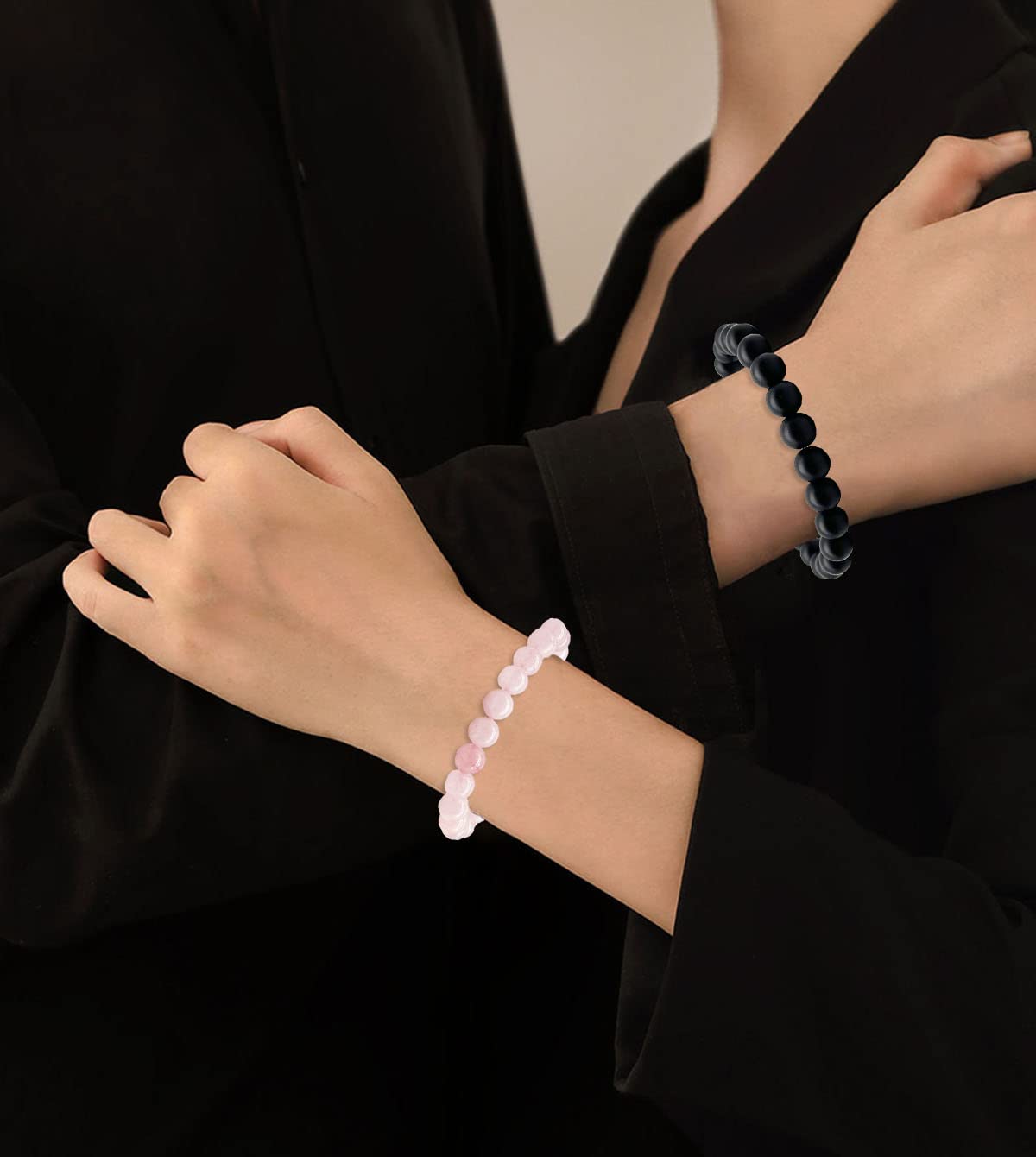 SROBENZ 14 Pcs 8mm Gemstone Crystal Beaded Bracelets for Men Women Stone Healing Bead Semi-Precious Stretch Round Bead Bracelets Unisex