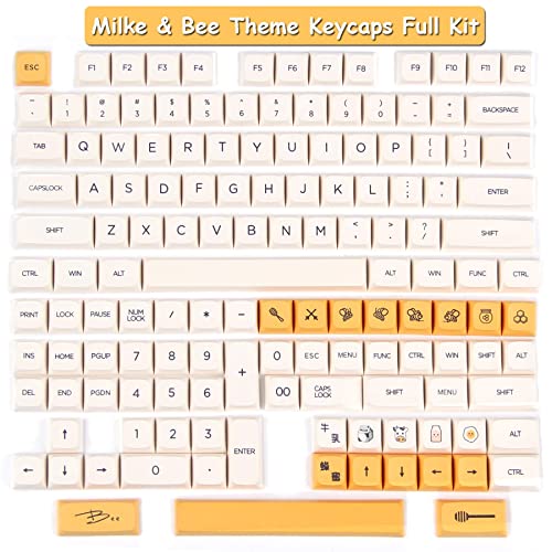 PBT XDA Profile 140 Keys Keycaps Dye Sublimation ANSI Layout Milk & Bee Theme Keycaps for Mechanical Gaming Keyboard Cherry MX Switches (Milk & Bee)