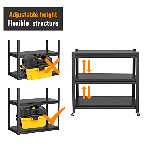 ZAOUS Garage Shelving Heavy Duty Loads 360LBS, 63" Heavy Duty Garage Storage Shelves, Adjustable 3 Tier Metal Shelves for Garage Basement Kitchen Warehouse, 31.5" H x 34" W x 18" D (3-Tier)