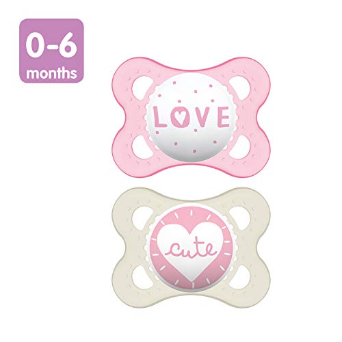MAM Original Baby Pacifier, Nipple Shape Helps Promote Healthy Oral Development, Sterilizer Case, Attitude/Girl, 0-6 (Pack of 2)
