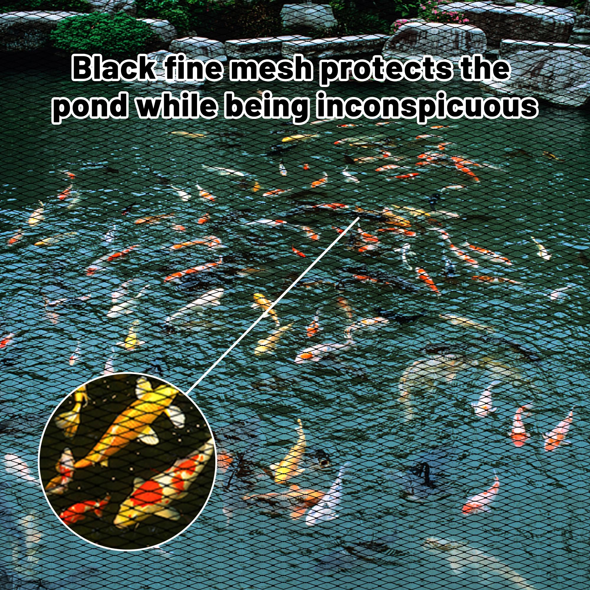 Rainleaf Pond Netting, 14' x 20' Pond Net Cover, Koi Pond Netting for Leaves, Heavy Duty Koi Pond Net Protecting Koi Fish from Herons, Stakes Included