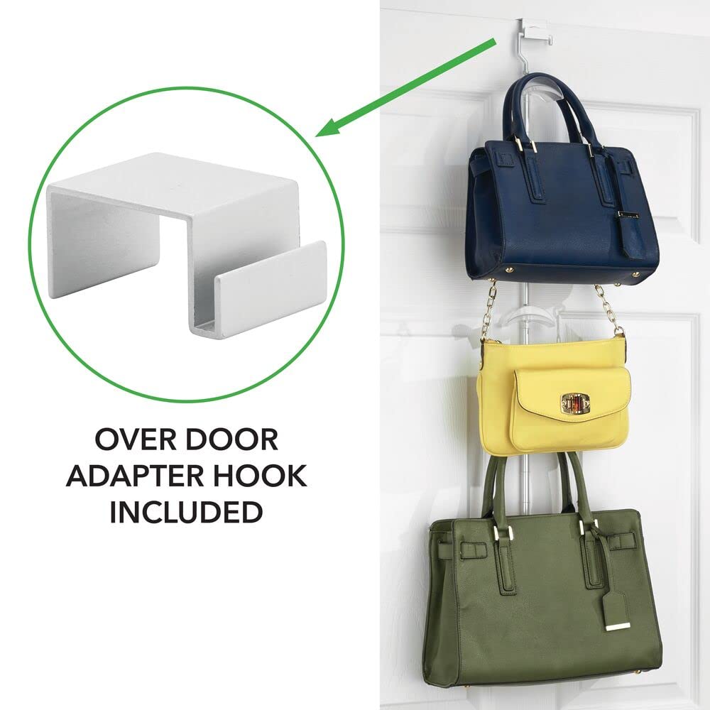 mDesign Aluminum Over The Closet Rod Hanging Storage Organizer Hanger for Storing and Organizing Purses, Backpacks, Satchels, Crossovers, Handbags - 4 Hooks - 2 Pack - Silver/Frost
