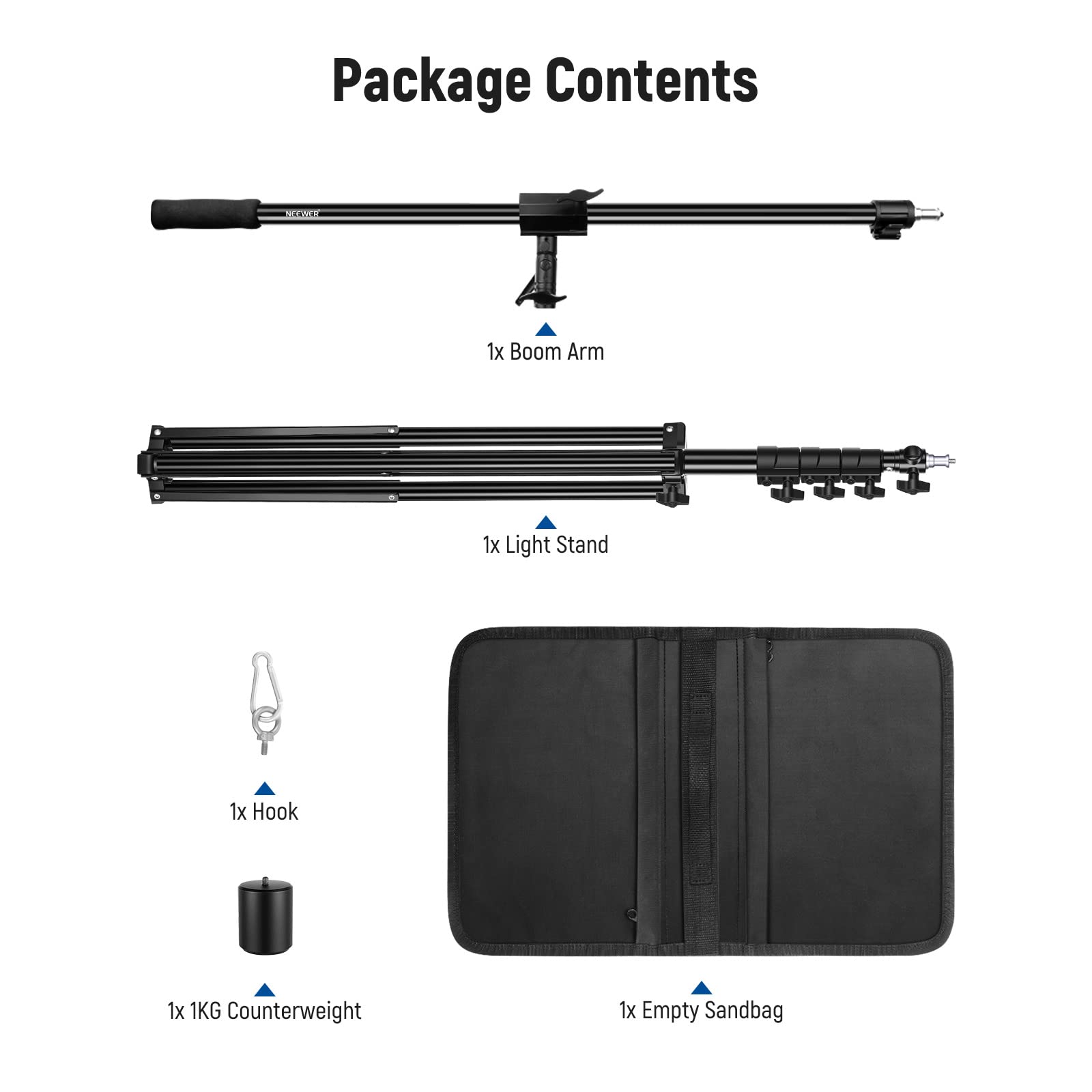 NEEWER Air Cushioned Aluminum Light Stand, 9.8ft/3m Adjustable Photography Stand with Boom Arm, Counterweight, Sandbag, 1/4" Screw for Softbox, Studio Flash, Umbrella, Ring Light, Max Load 5kg