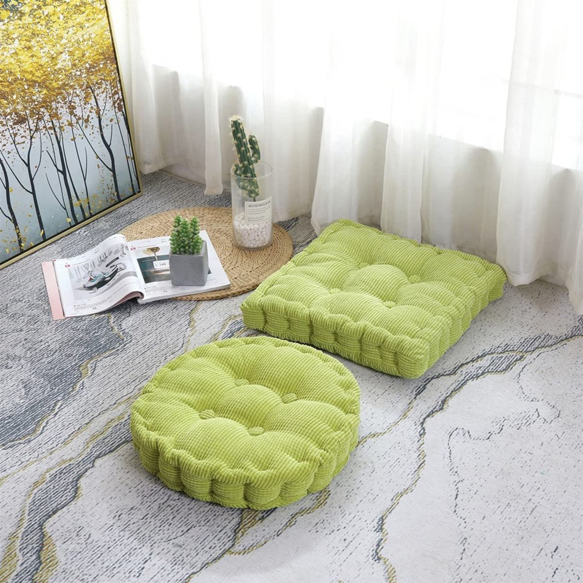 Round Soft Chair Cushions Home Floor Pillow Indoor Corduroy Chair Pads Office Seat Cushion, 17" D.