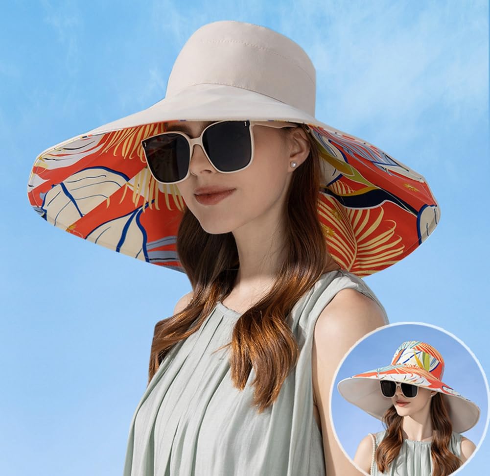 Super Wide Brim Sun Hat for Women Packable Reversible Double-Side-Wear Hats UV Protection Summer Beach Bucket Cap Black