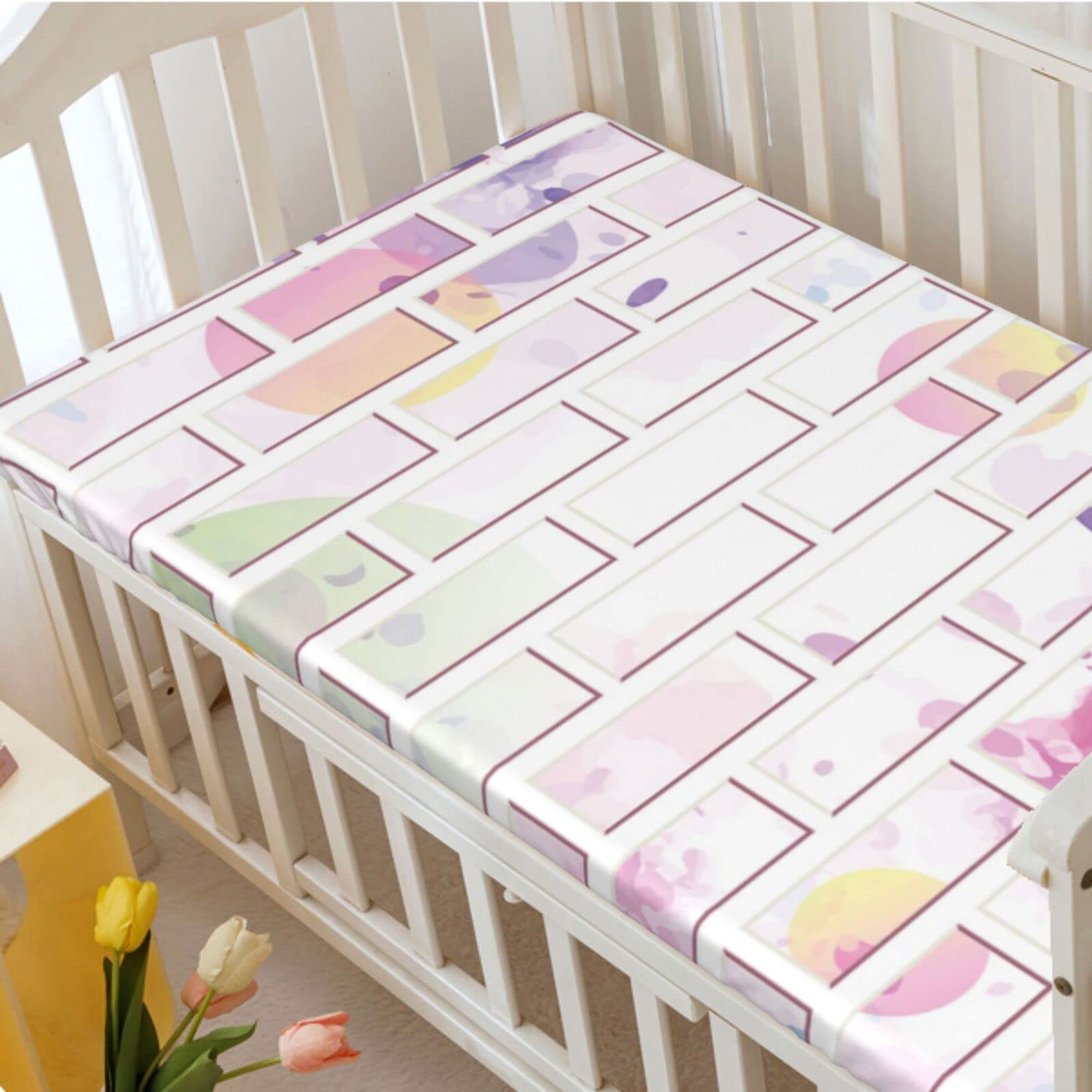 Wall Themed Fitted Crib Sheet,Standard Crib Mattress Fitted Sheet Soft & Stretchy Fitted Crib Sheet-Crib Mattress Sheet or Toddler Bed Sheet,28β x52β,Lavender Violet