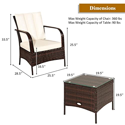 WYKDD 3 PCS Patio Rattan Furniture Set Coffee Table & 2 Rattan Chair with Cushions Comfortable and Breathable (Color : E)