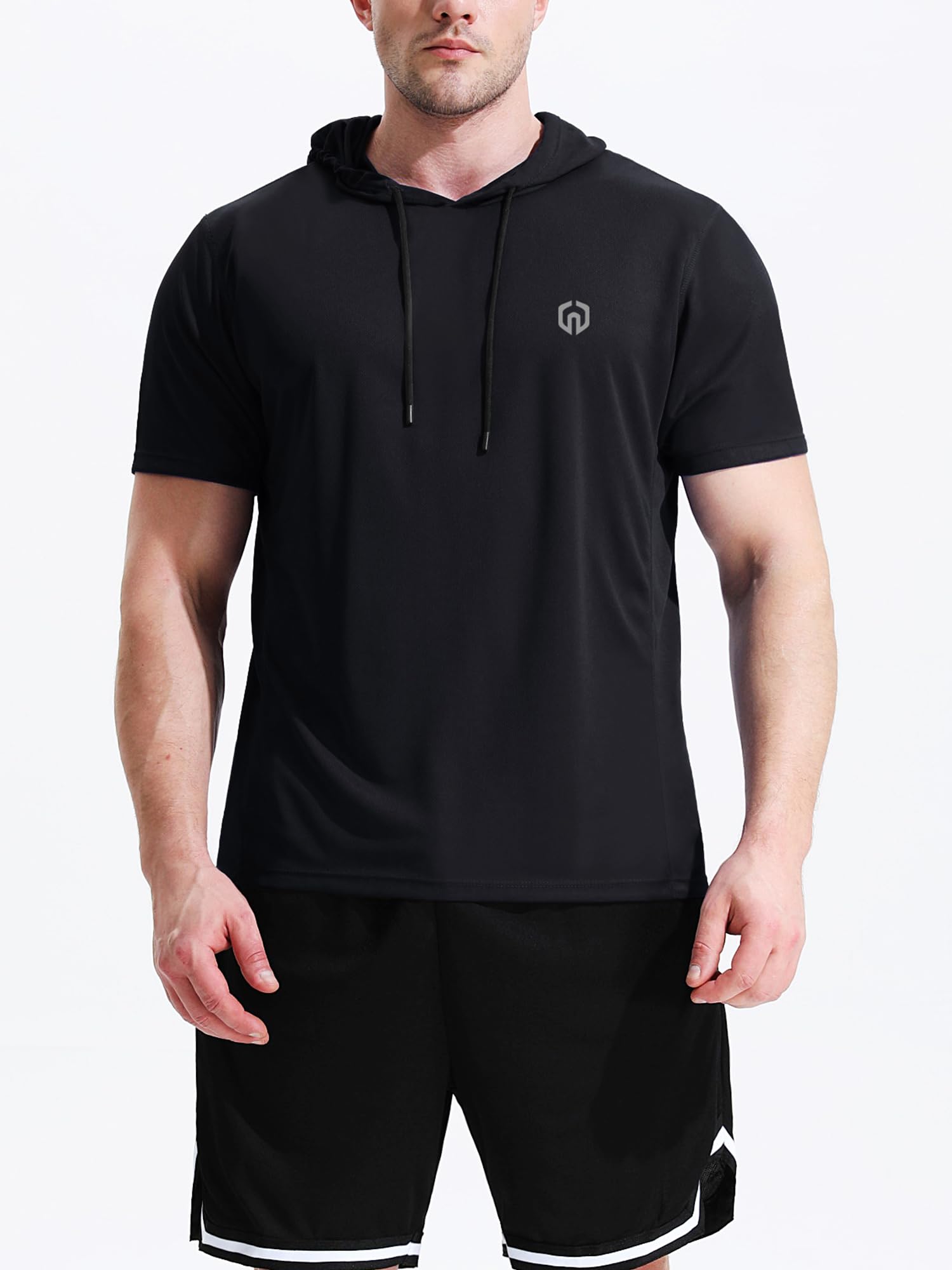NELEUS Men's Running Shirt Mesh Workout Athletic Shirts with Hoods,5084,2 Pack,Black/Black,US M,EU L