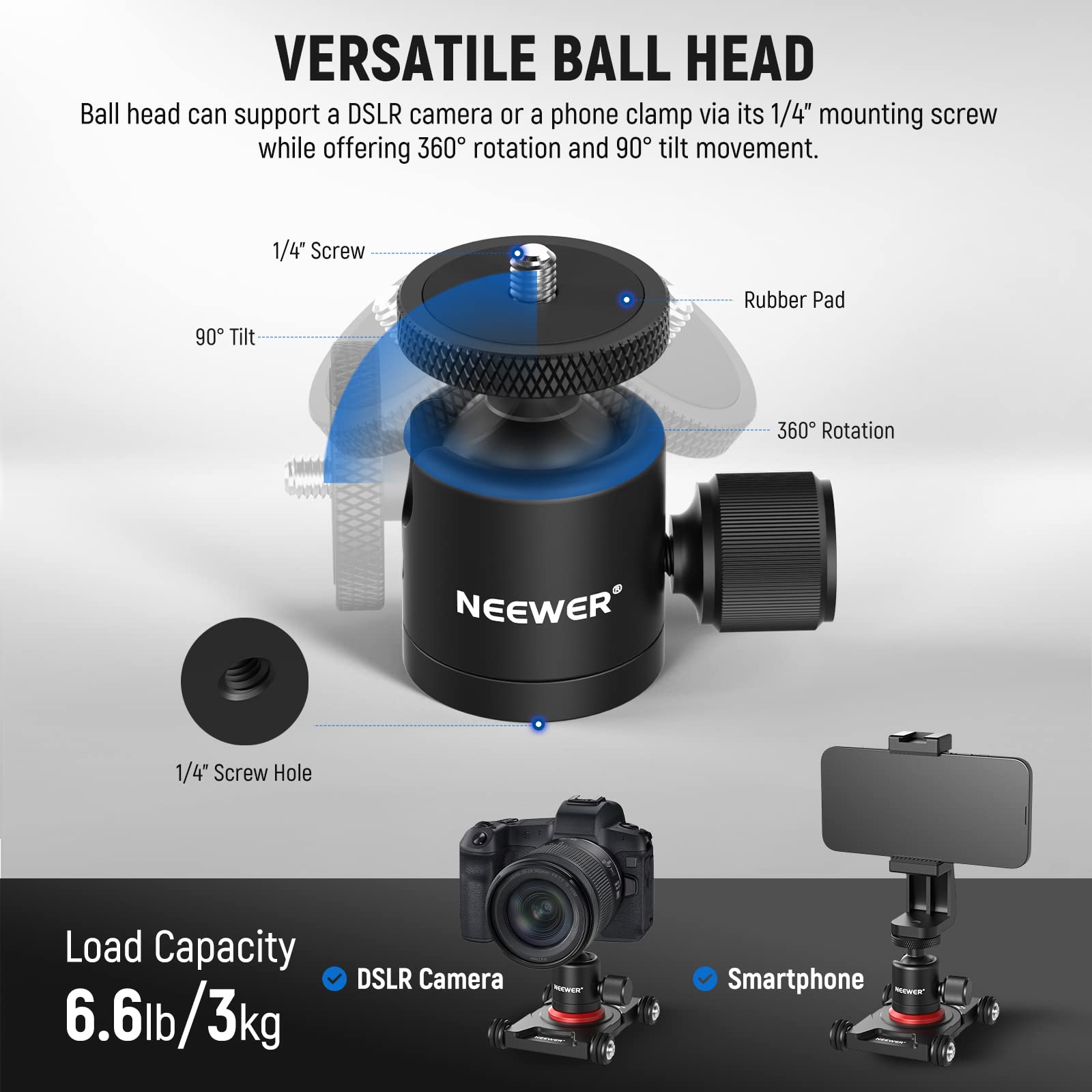 NEEWER Camera Slider Dolly with Ball Head & Phone Clamp,4 Wheeled Tabletop Dolly Manual Skater with 360° Panorama Compatible with mirrorless Camera GoPro iPhone and Android Smartphone, SD001